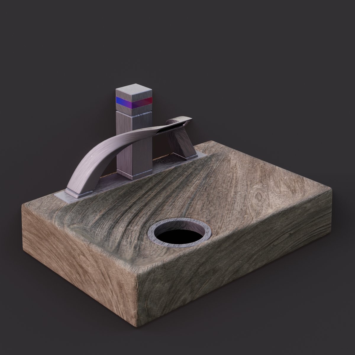 Wooden basin with brushed metal tap | FREE Wash Basins models | BlenderKit
