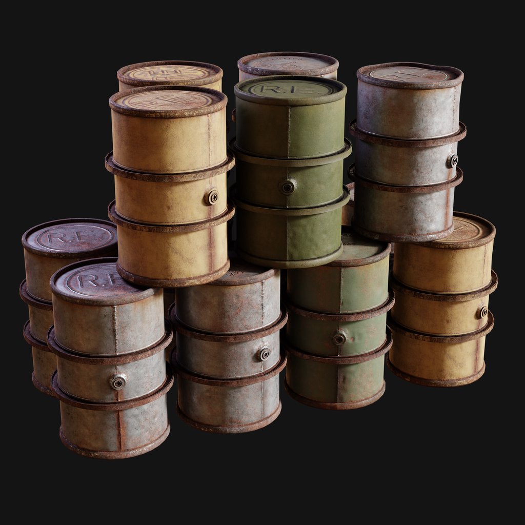 BlenderKit | Download the FREE WW2 Italian Military Fuel-Drum Stack model