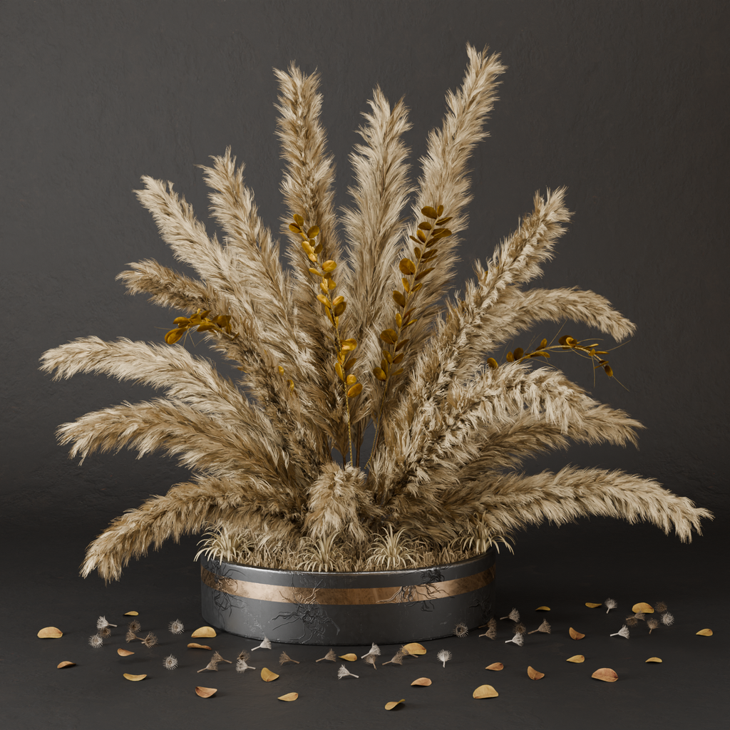 SJ-natural golden pampas centerpiece | Bouquets models | BlenderKit