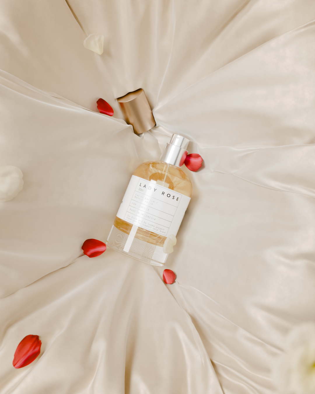 Perfume on silk cloth mockup | Mockup scenes | BlenderKit