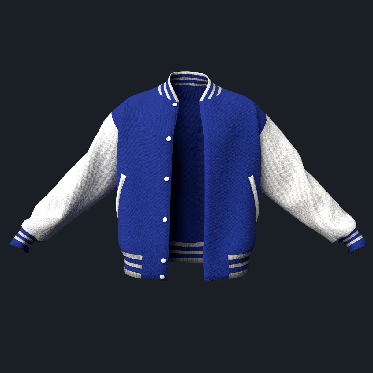 Blue Varsity Jacket (Open) | Man Clothing models | BlenderKit