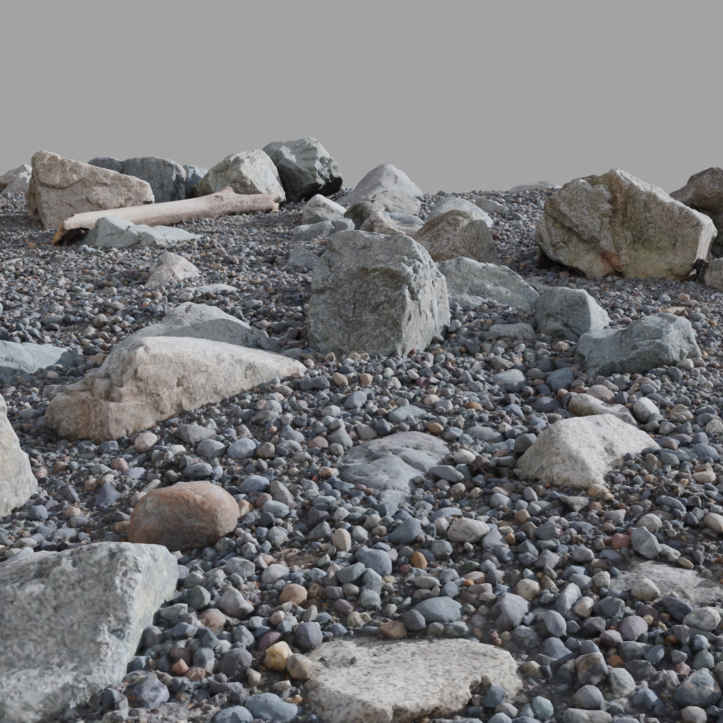 Rocks and Pebble on Ocean Shore Beach | Environment Elements models ...