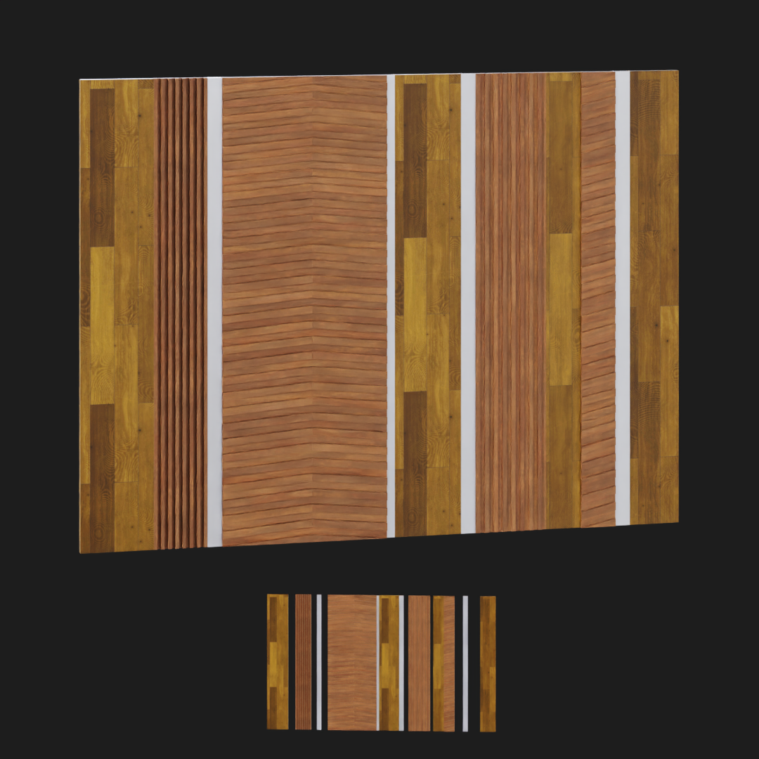 Wood panels w/Silver metal | Upholstery Panels models | BlenderKit