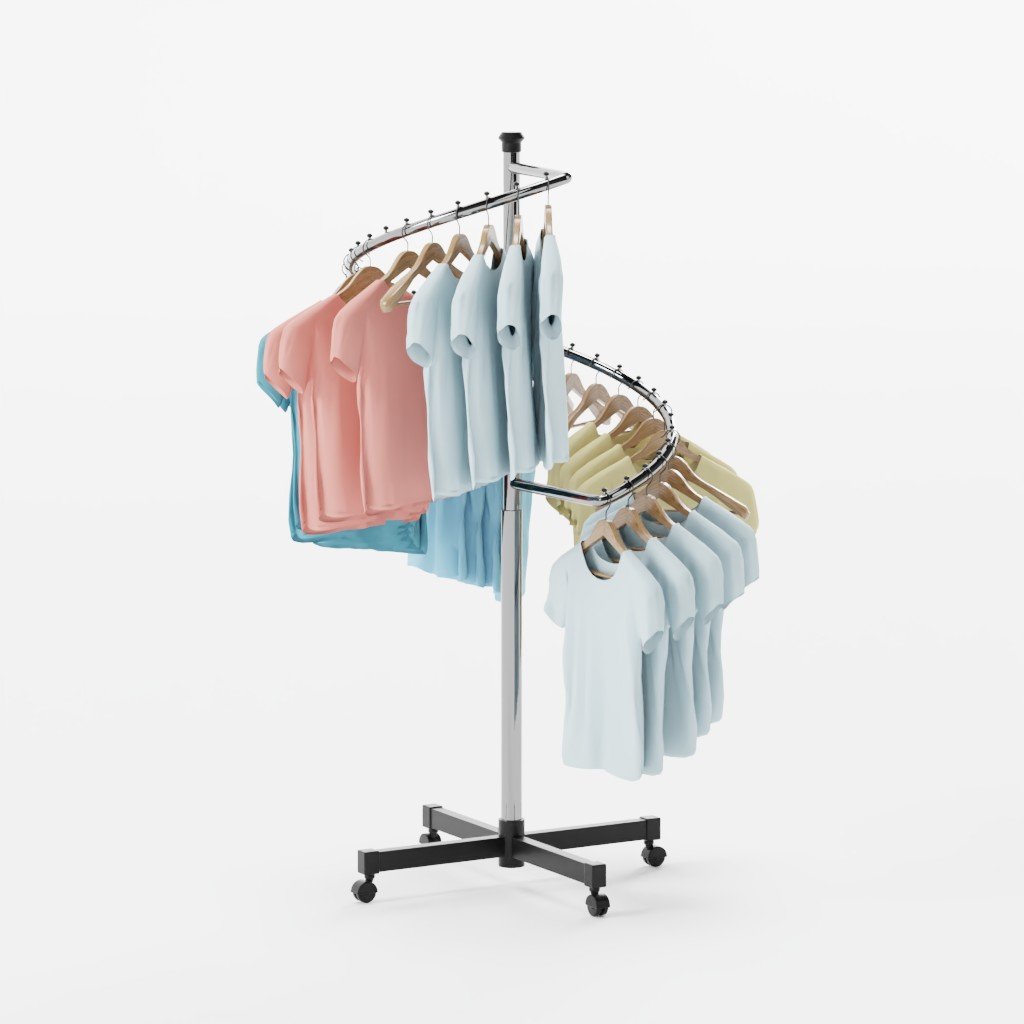 Metal spiral clothes racks with T-shirts | Wardrobes models | BlenderKit