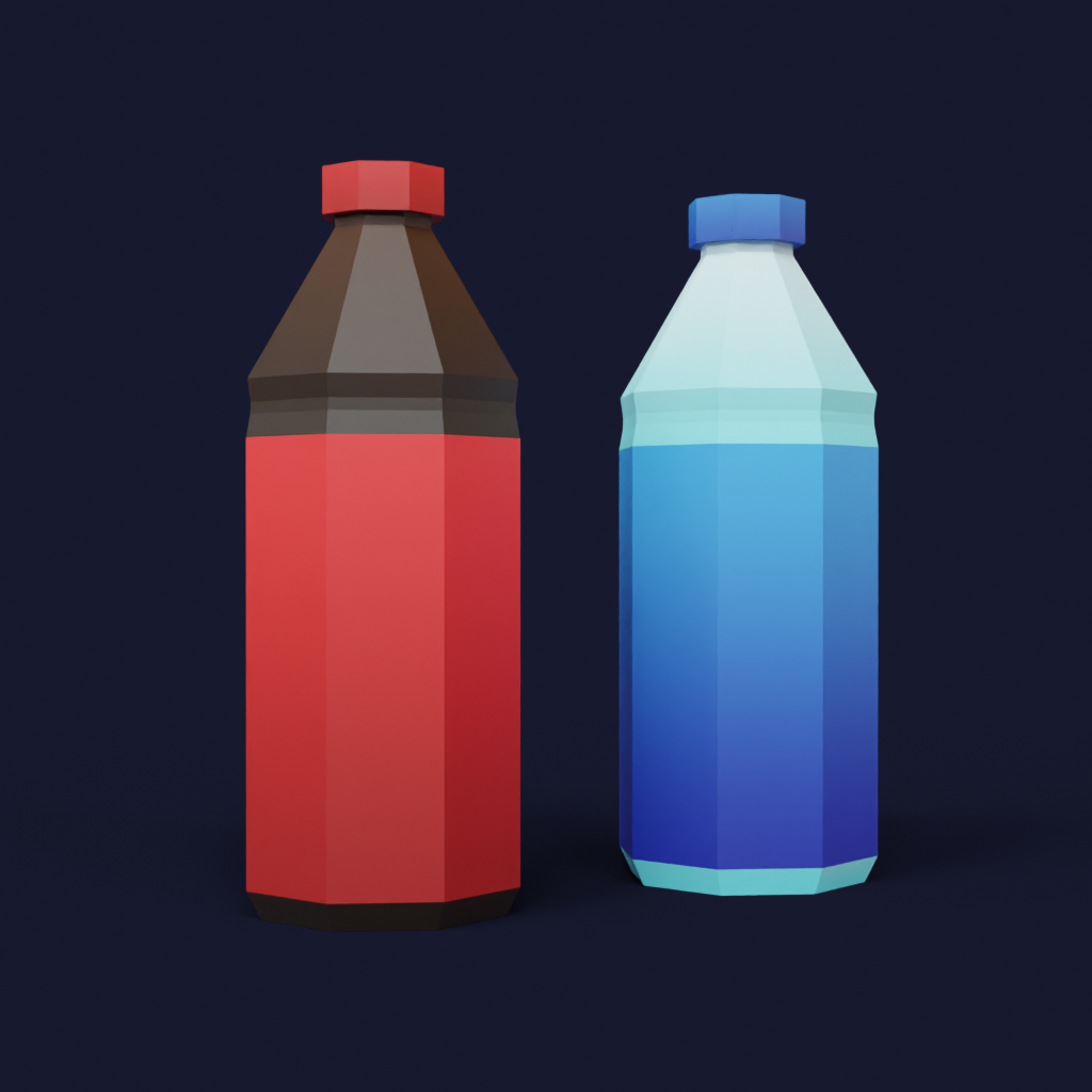 Coke and water bottle | Lowpoly | FREE Beverages models | BlenderKit