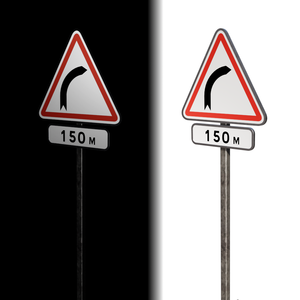 Road sign Turn French std (A1) | Urban Environment models | BlenderKit