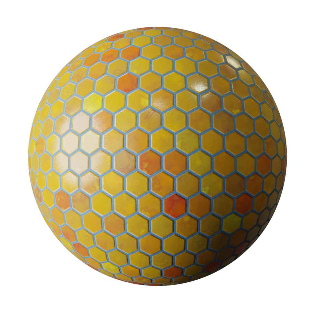 Hexagonal yellow teal porcelain mat.001 | FREE tiles materials | BlenderKit