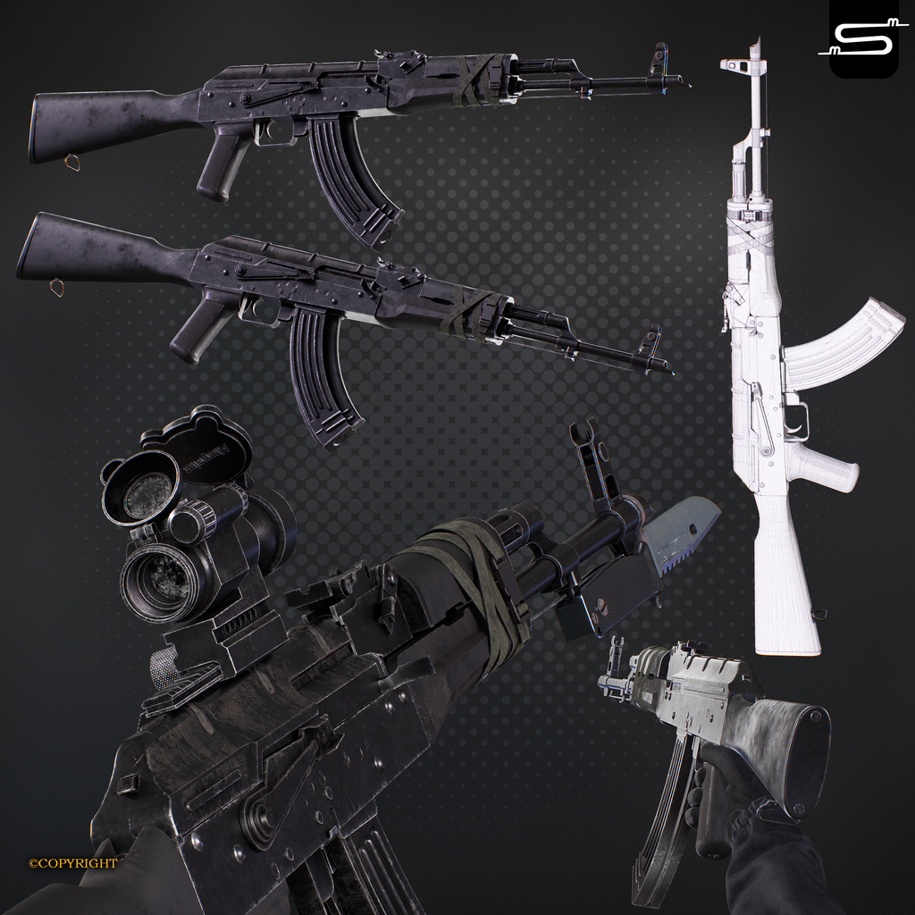 AKM Gun - RIGGED | Historical Weapons models | BlenderKit