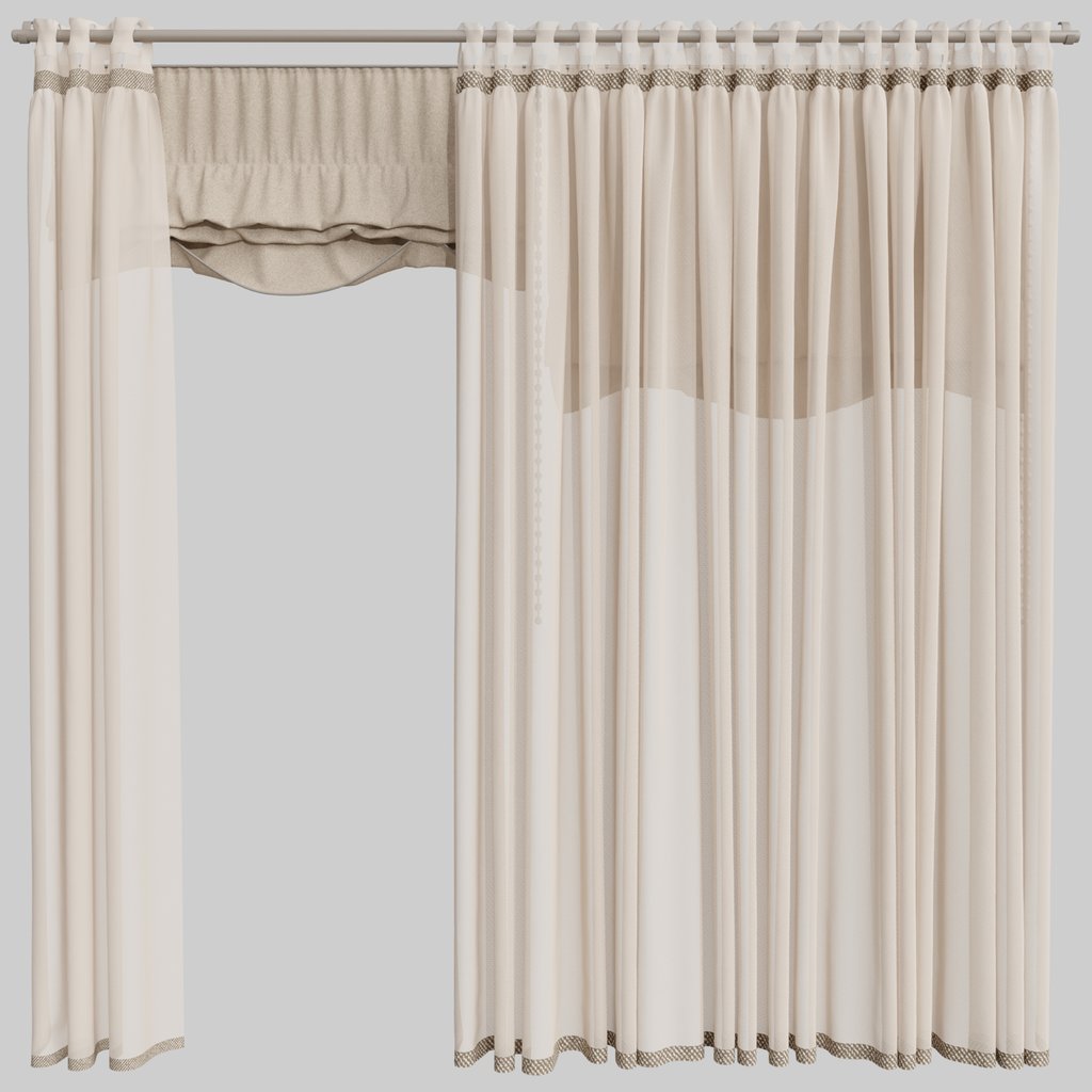 Silk and Cotton Curtain Set | Curtains models | BlenderKit