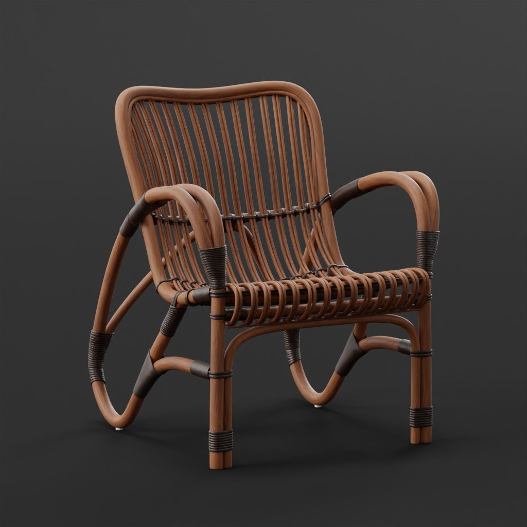Wicker chair PBR photorealistic | FREE Armchairs models | BlenderKit
