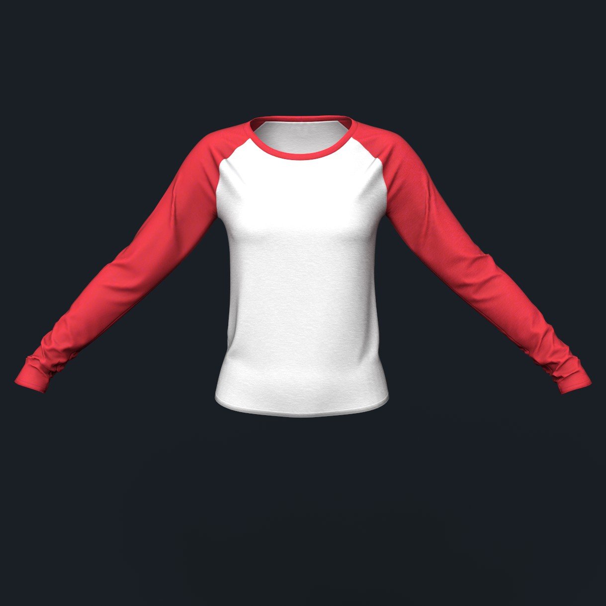 White and Red Long Sleeve Raglan Shirt | Women Clothing models | BlenderKit