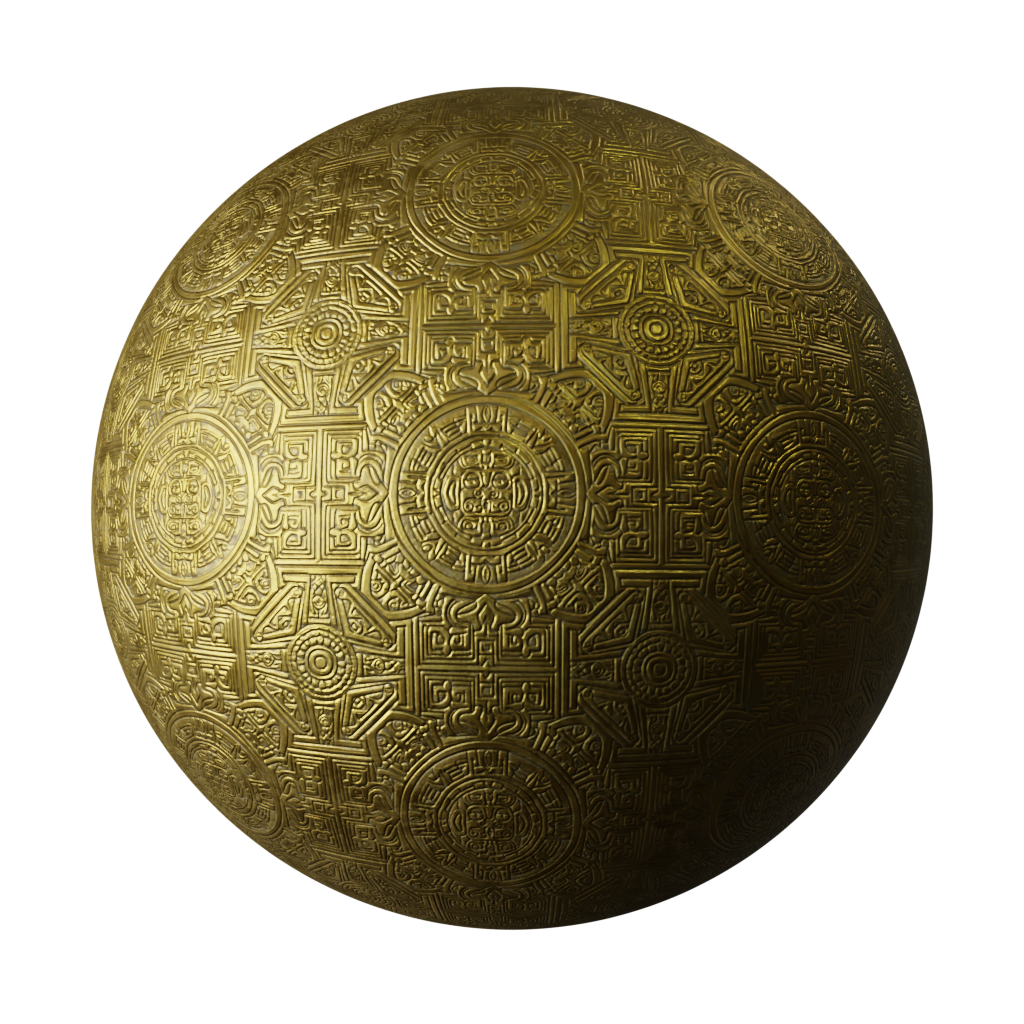 Gold Aztec Sun Engraved | FREE metal materials | BlenderKit