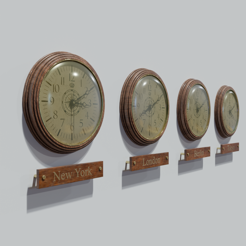 Vintage world time clock set lw | Office Furniture models | BlenderKit