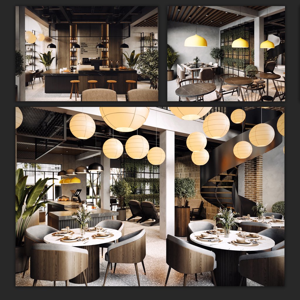 Complete Coffee shop scene | Public scenes | BlenderKit