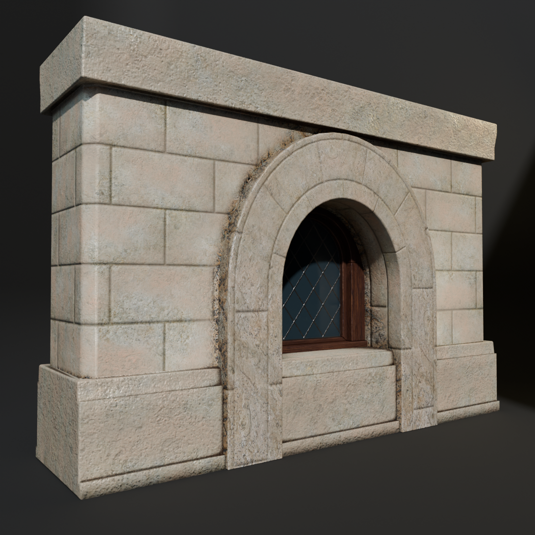 Stone Wall Section Small Window | Windows models | BlenderKit