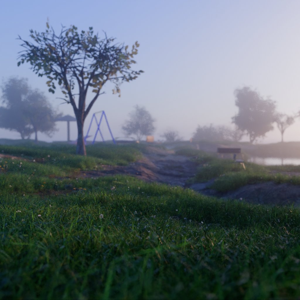 Atmospheric Foggy Nature Park Scene | Nature scenes | BlenderKit