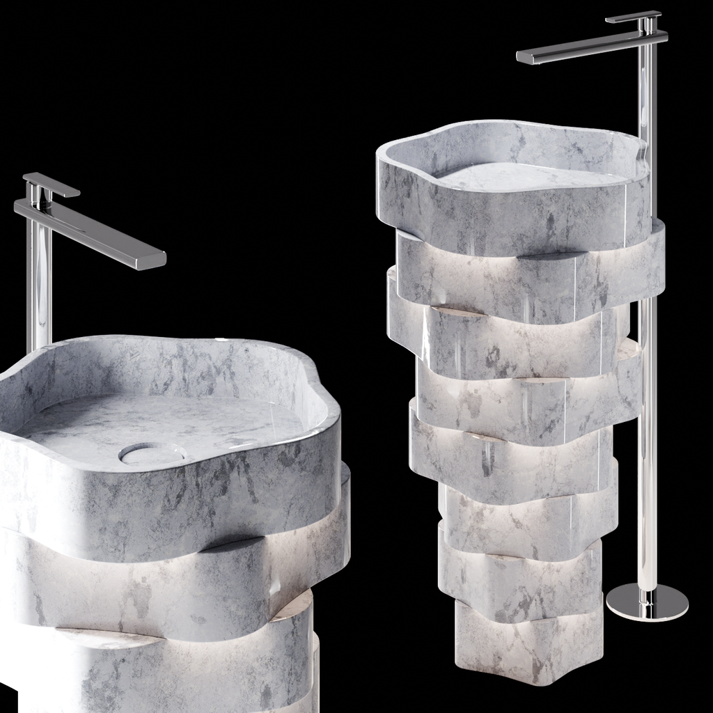 Wooden basin with brushed metal tap | FREE Wash Basins models | BlenderKit