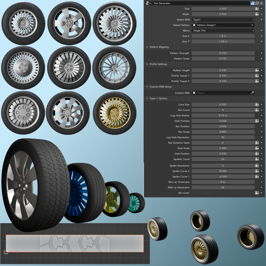 Geo Nodes Tire Generator | Vehicle Parts models | BlenderKit