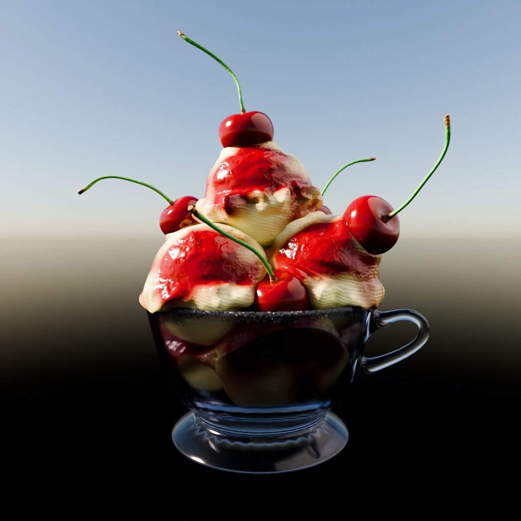 Cup Of Vanilla-Cherry Icecream | FREE Sweets / Desserts models | BlenderKit
