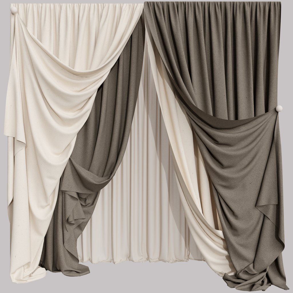 Silk and Cotton Curtain Set | Curtains models | BlenderKit