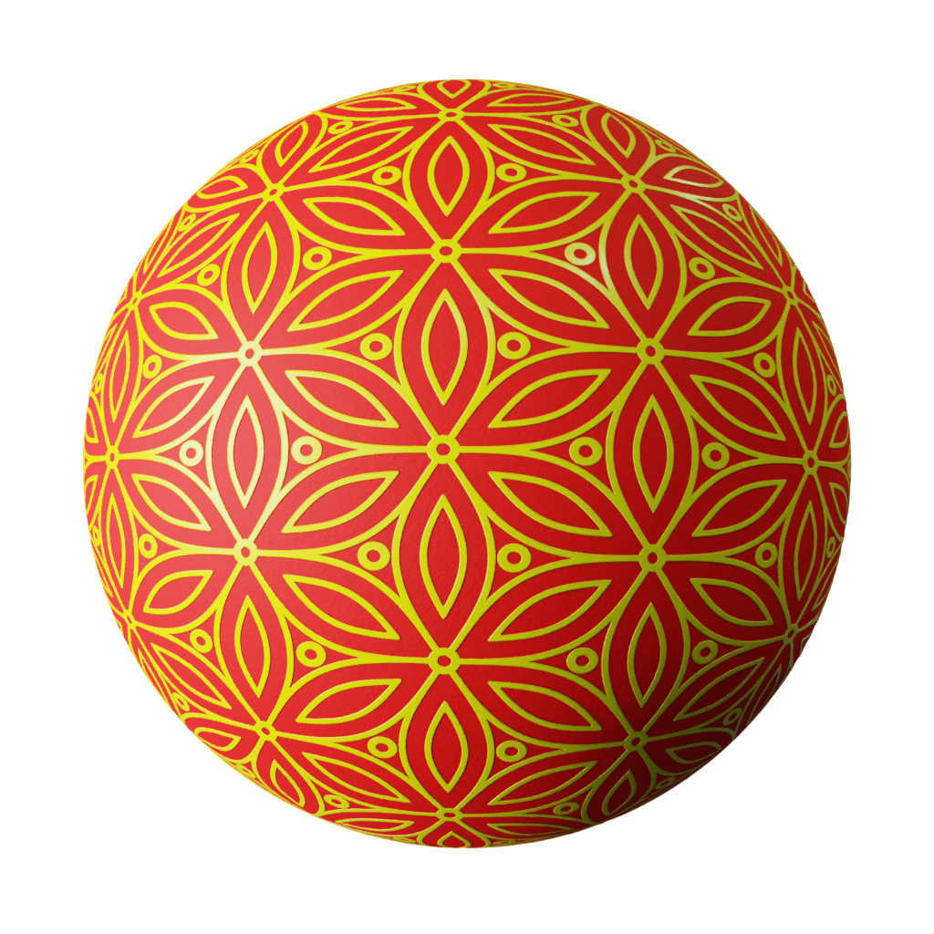 Embossed red and golden Flower Tiles | FREE tiles materials | BlenderKit