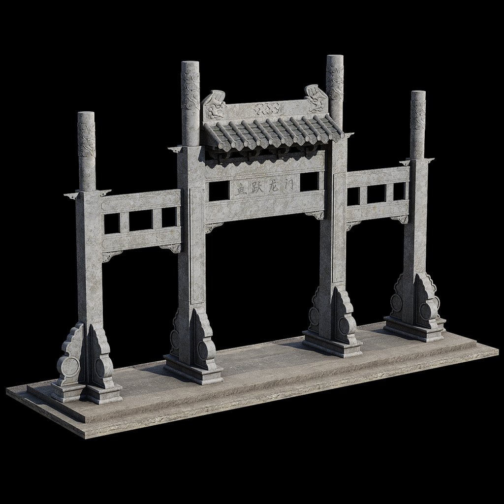 Chinese-style concrete gate | Historic Buildings models | BlenderKit