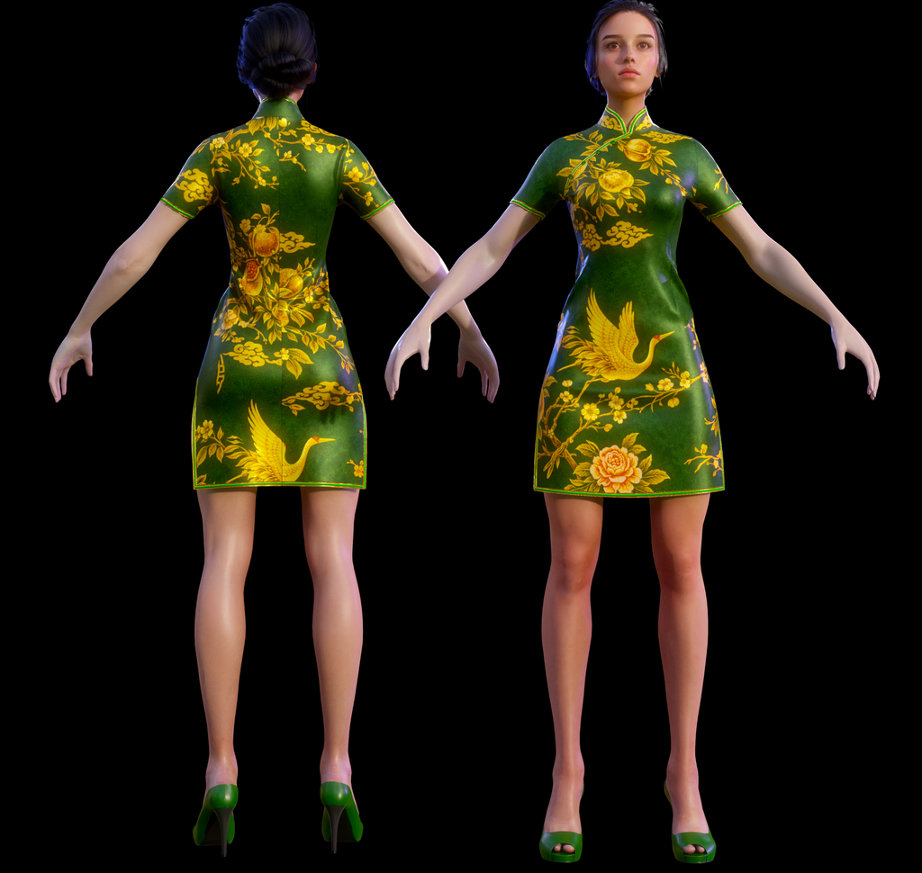Chinese Female Qipao Dress v2 | Women models | BlenderKit