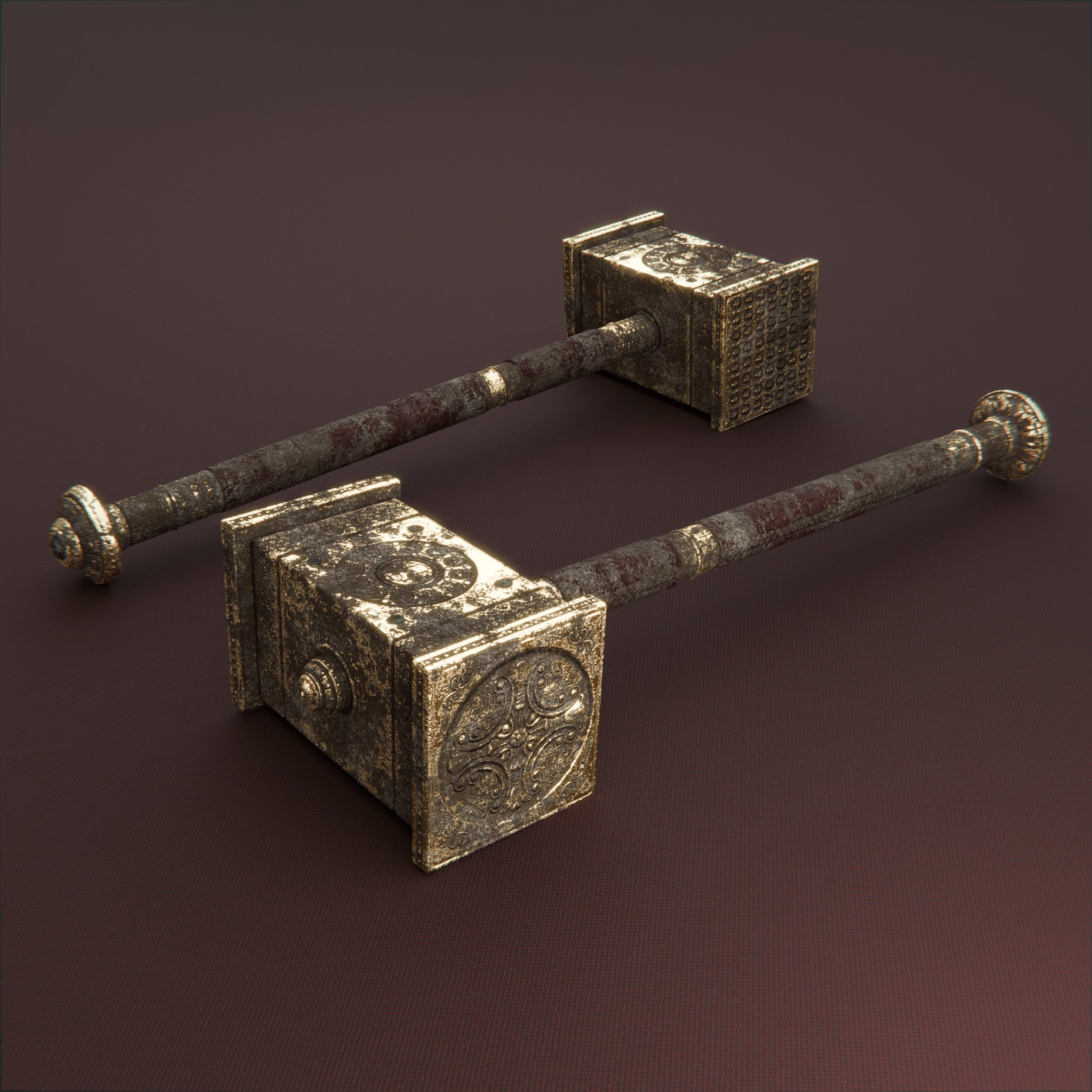 Gold Ceremonial Mace Dirty | FREE Weapons & Armors models | BlenderKit