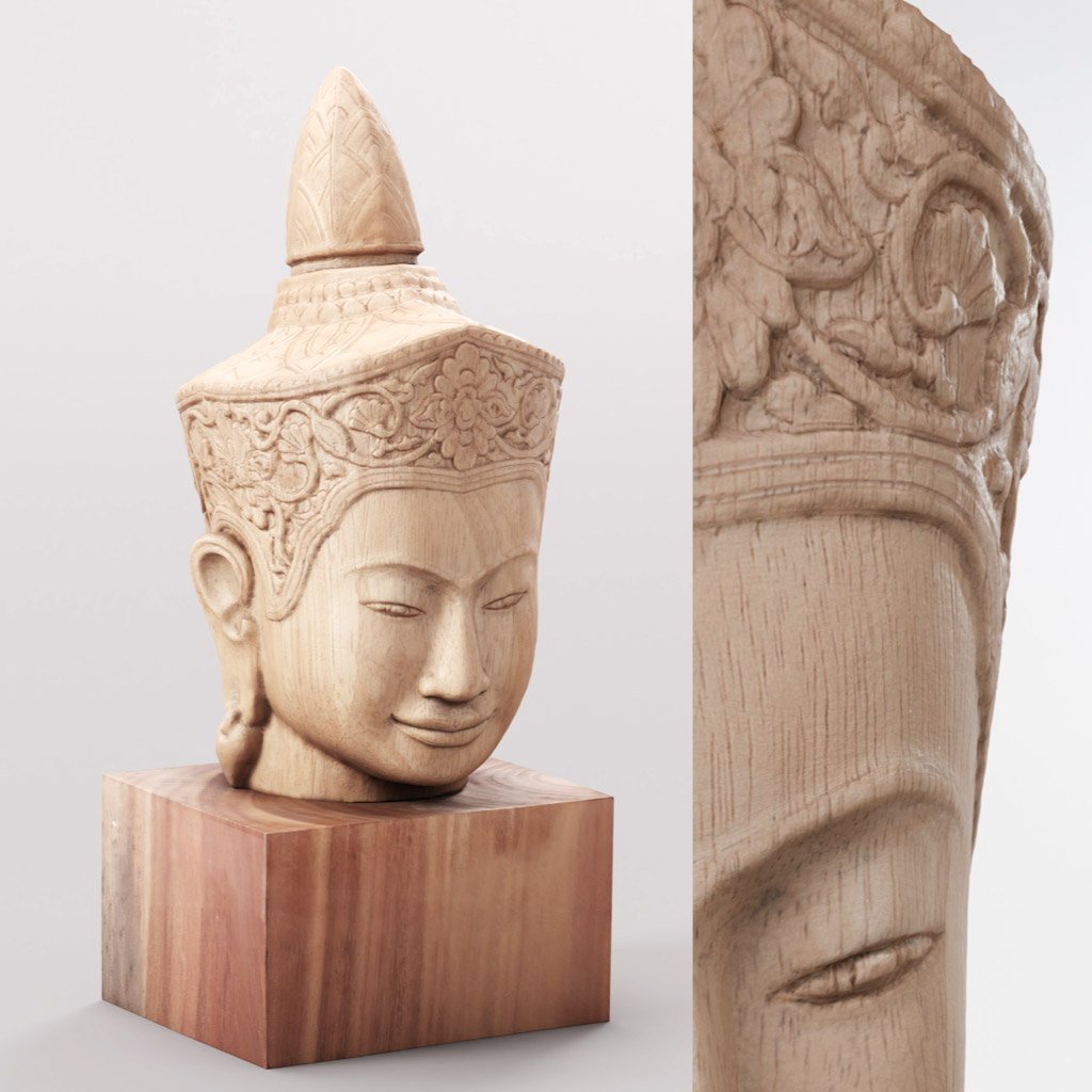 Wooden Buddha Head | FREE Interior Sculptures models | BlenderKit