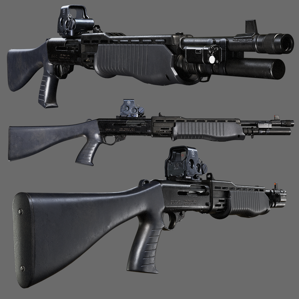 SPAS-12 with Plastic Stock (Black) | Modern Weapons models | BlenderKit