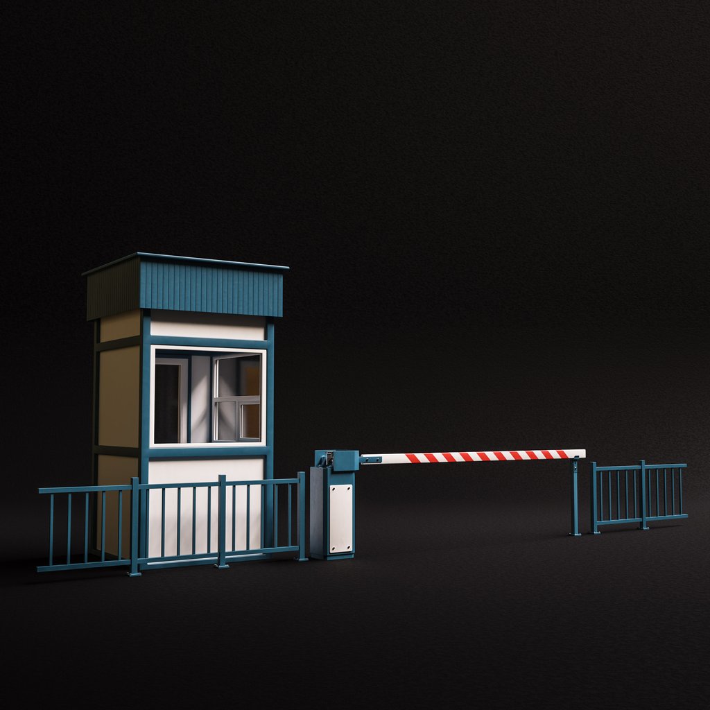 Barrier with a security booth | FREE Buildings models | BlenderKit