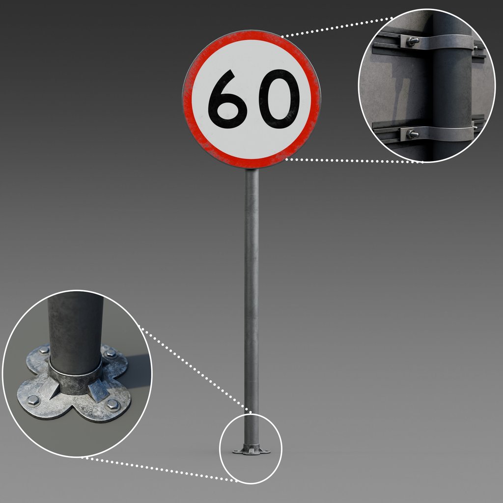 Road sign 60 | Urban Environment models | BlenderKit