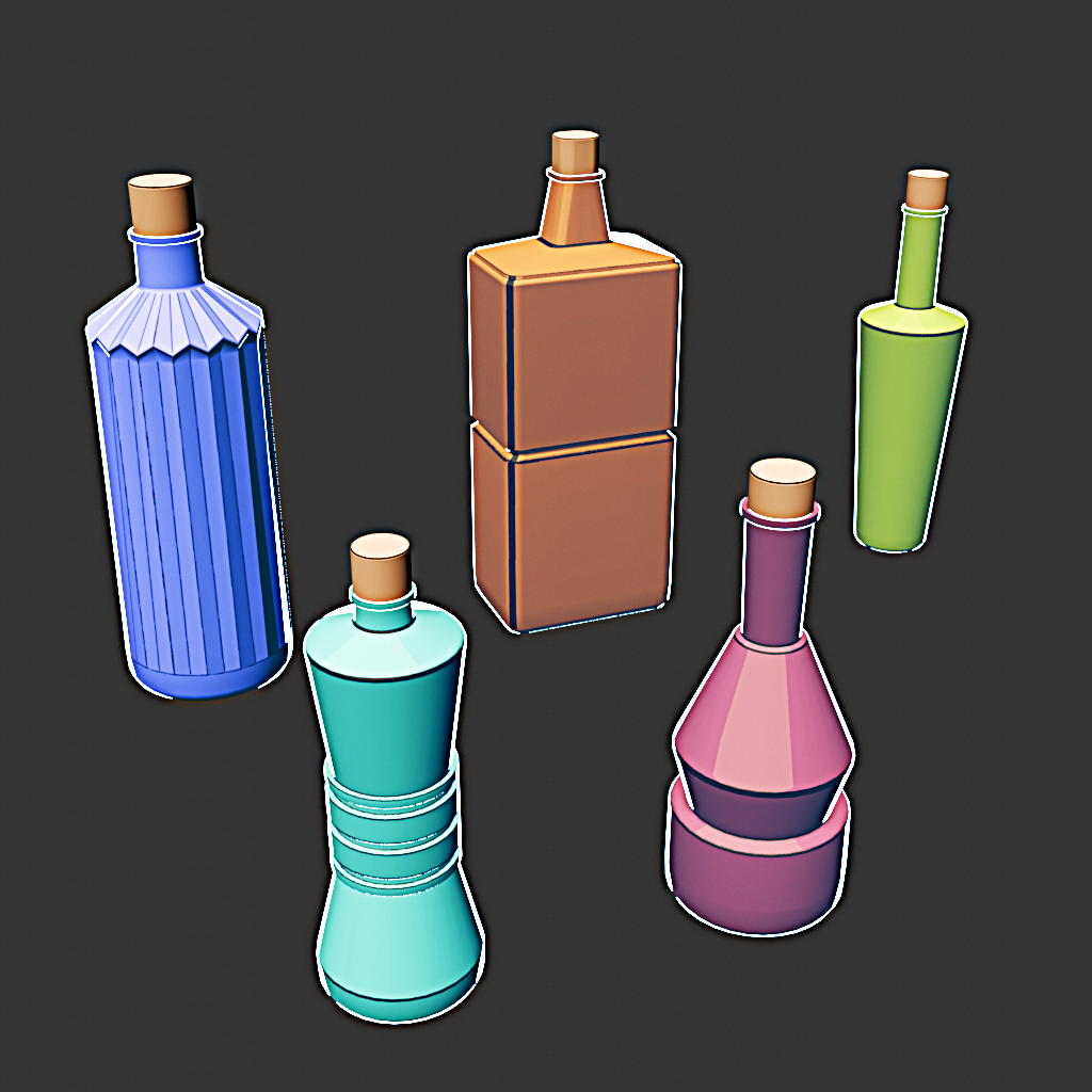 Bottles-Cartoon Style | Beverages models | BlenderKit