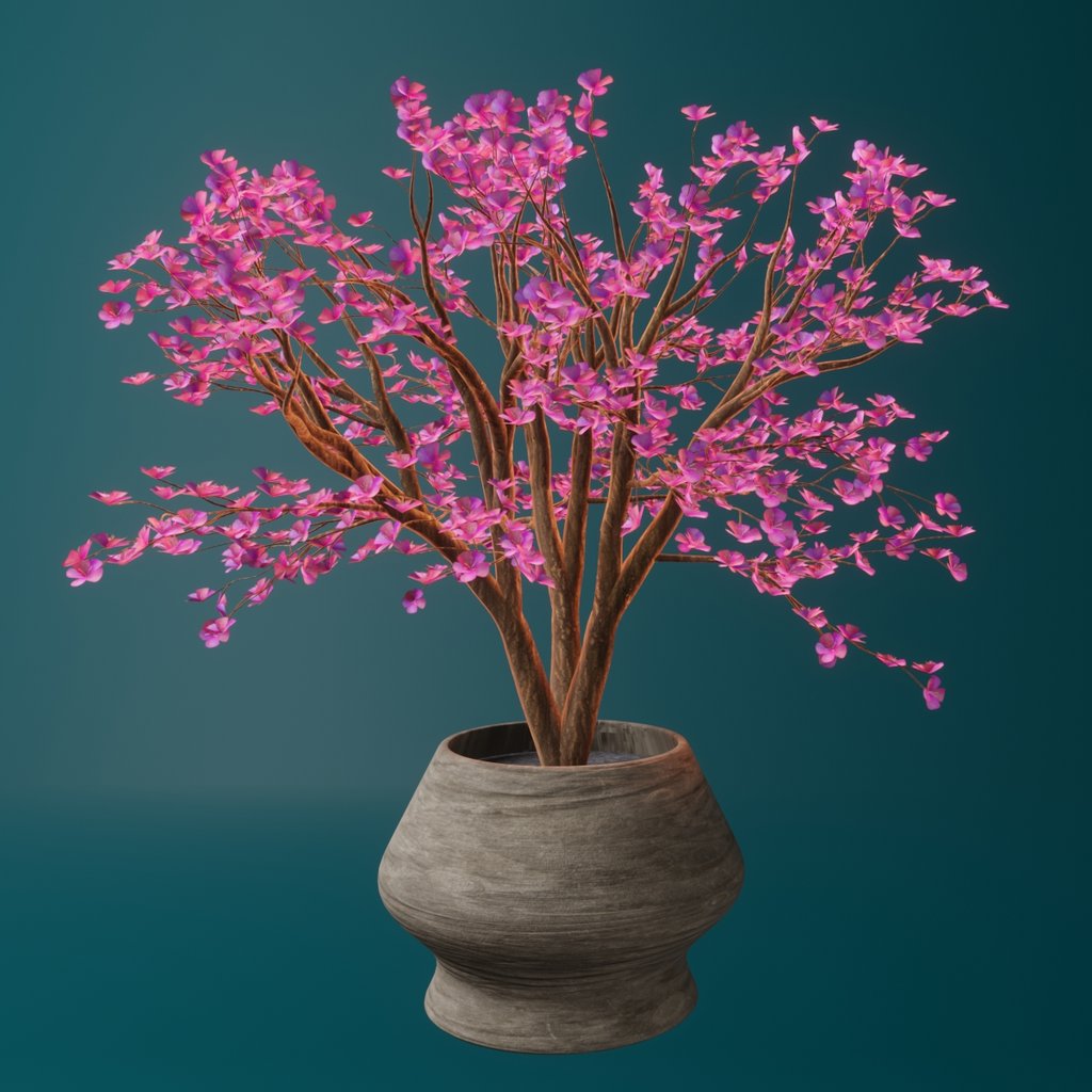 Cherry blossom tree in wooden planter | Trees models | BlenderKit