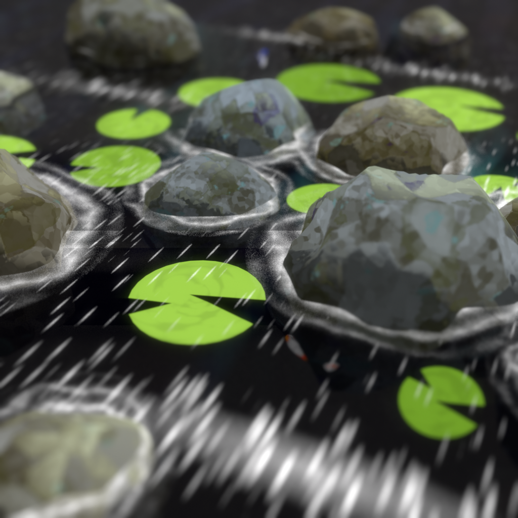 Stylized Rainy Pond with Lily Pads | FREE Cartoon scenes | BlenderKit