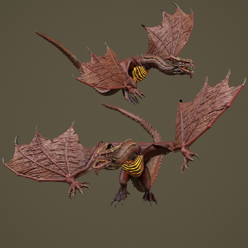 Rigged Red Fantasy Dragon-Game Ready | Monsters & Creatures models ...