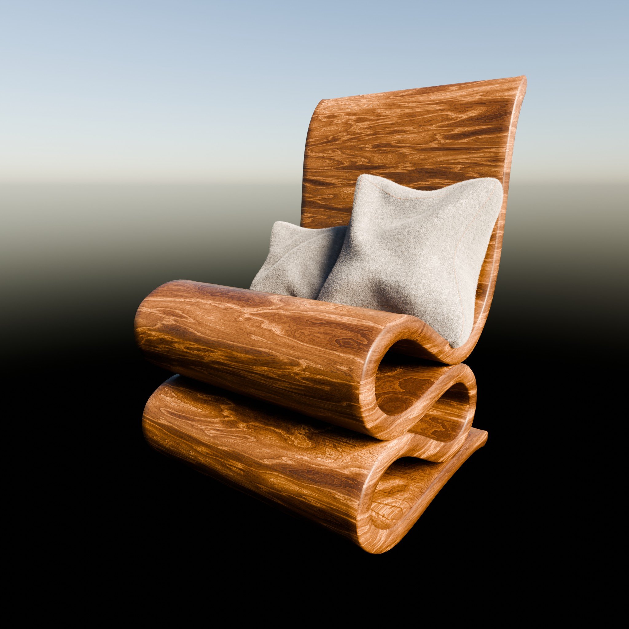 Wooden Curvy Seat With Pillows | FREE Chairs models | BlenderKit