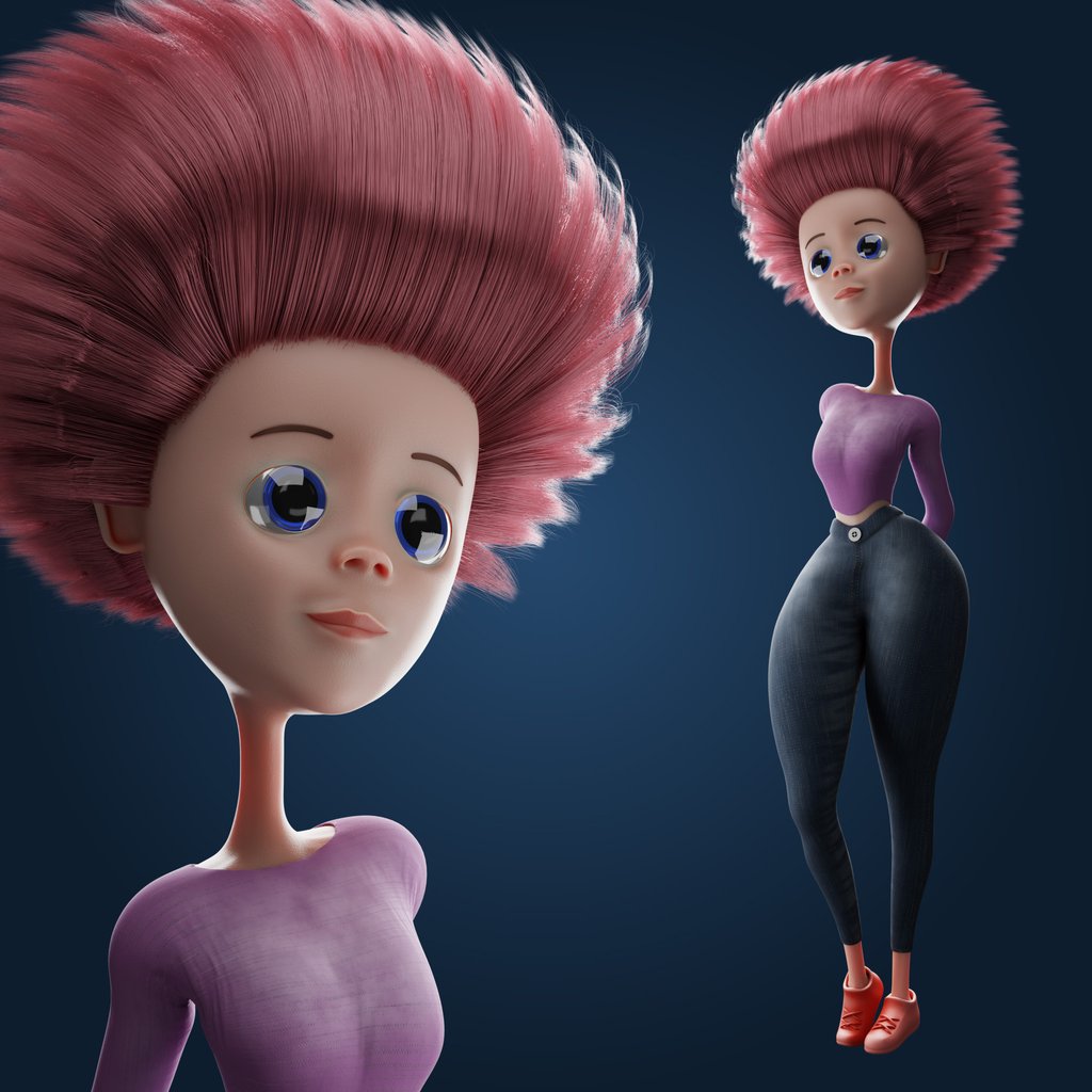 Stylized Puffy Hair Girl Character | Humanoid Characters models ...