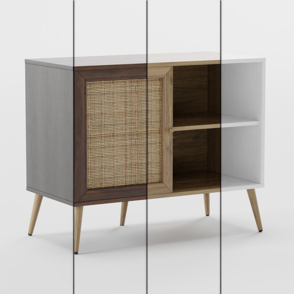Wood and rattan bookcase | FREE Bookcases models | BlenderKit