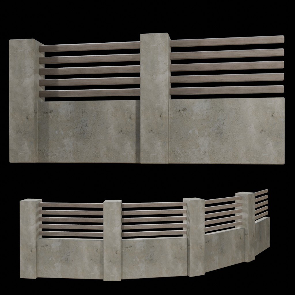 Modular Curved Concrete Fence | Fences models | BlenderKit