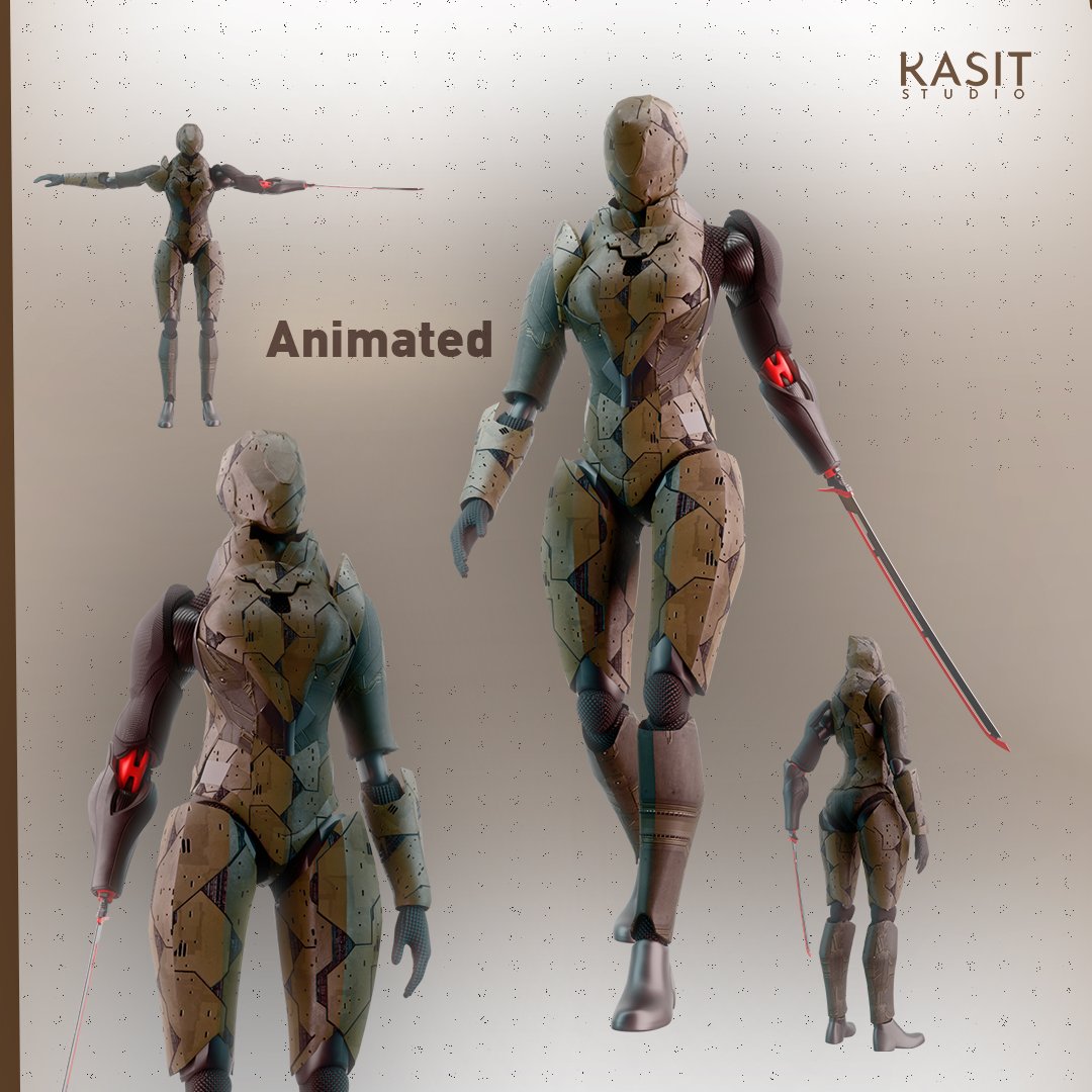 Girl EXO Armor+Arm V3 - V2 animated | Sci-Fi Characters models | BlenderKit