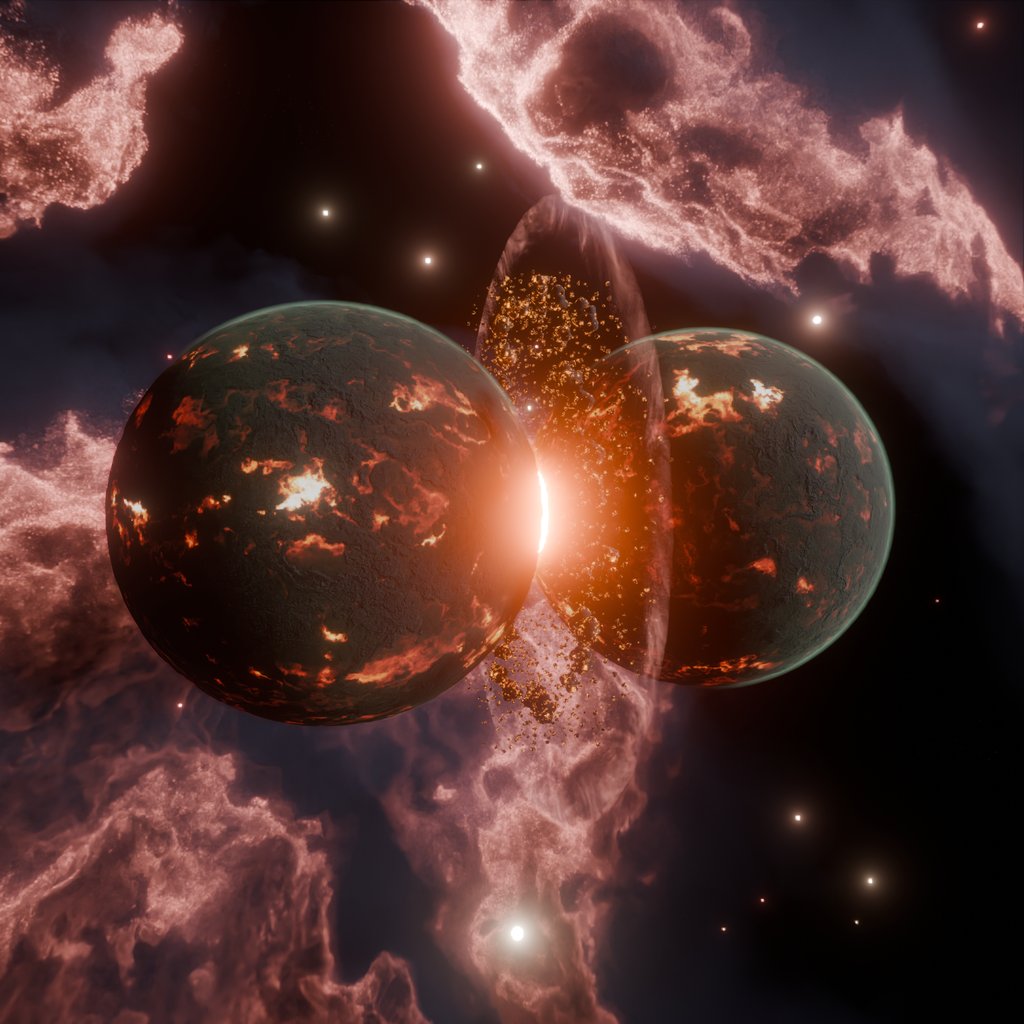 Planets Colliding | Science scenes | BlenderKit