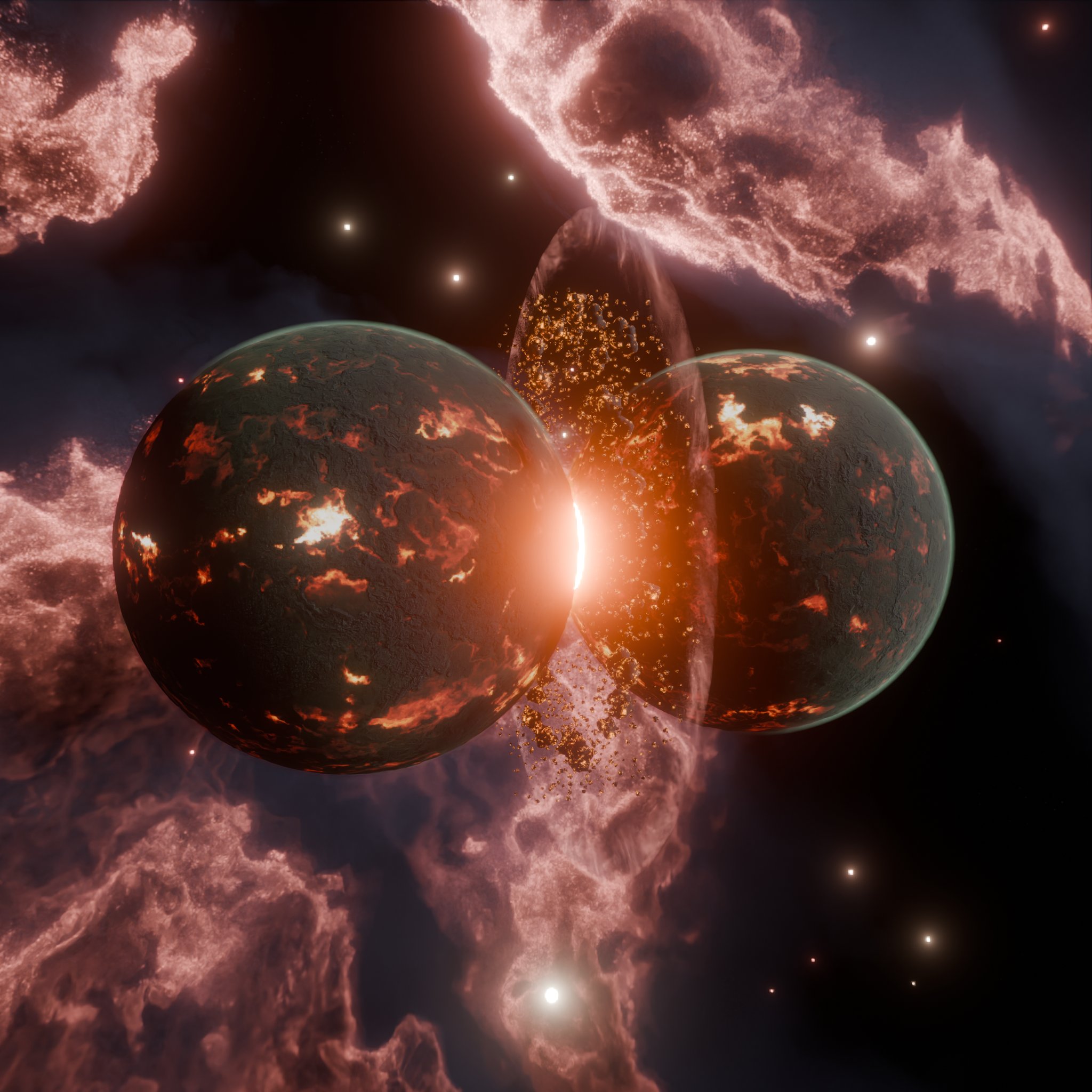 Planets Colliding | Science scenes | BlenderKit
