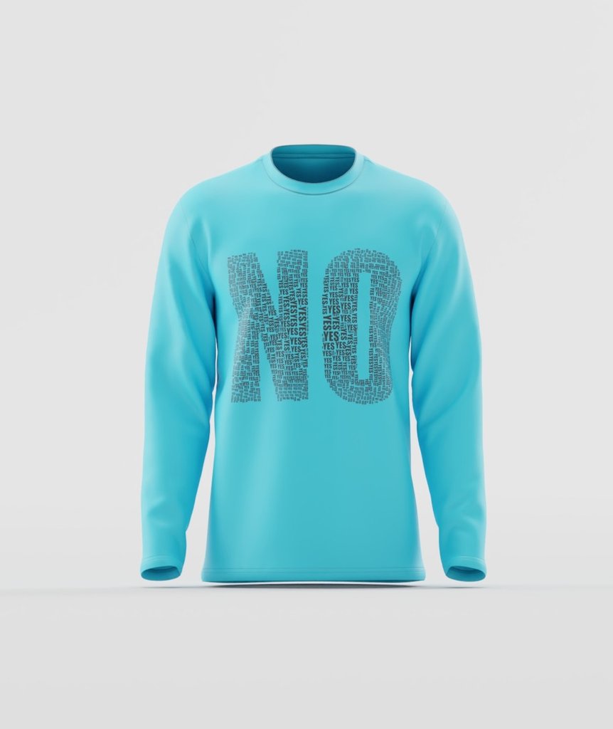 Men’s Cyan "NO" Word Art Long Sleeve | Man Clothing models | BlenderKit