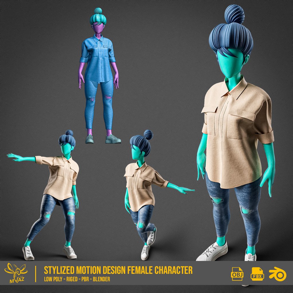 Stylized motion design female character | 3D Full Body models | BlenderKit