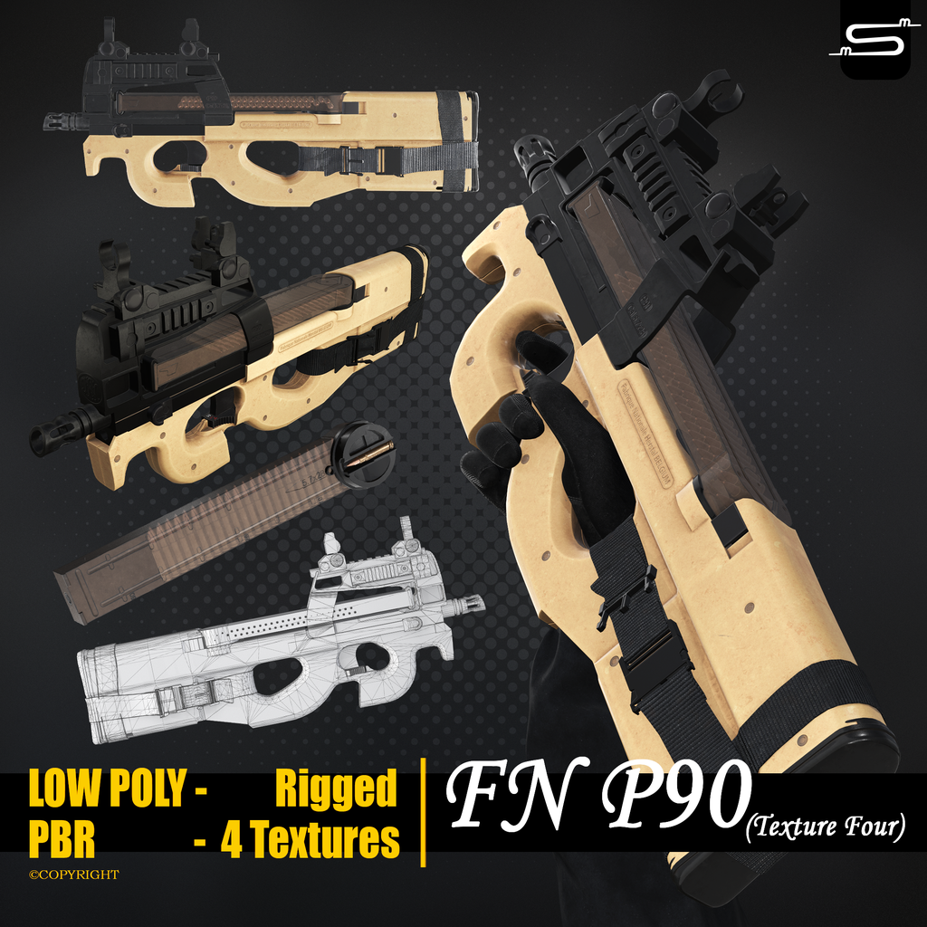 FN P90 Gun - Rigged | Modern models | BlenderKit