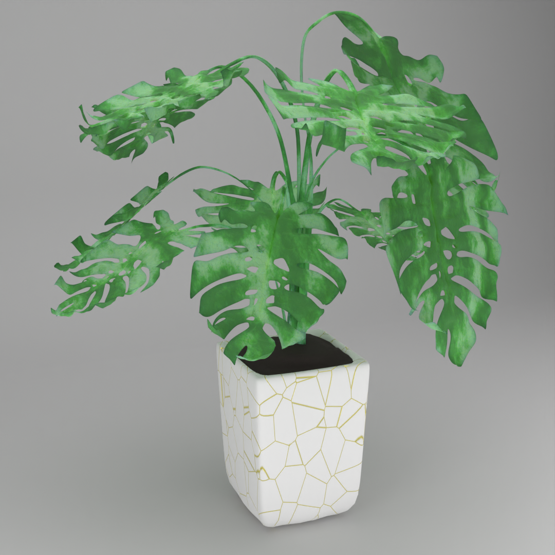 Monstera With Golden Marbling Vase | Indoor Plants models | BlenderKit