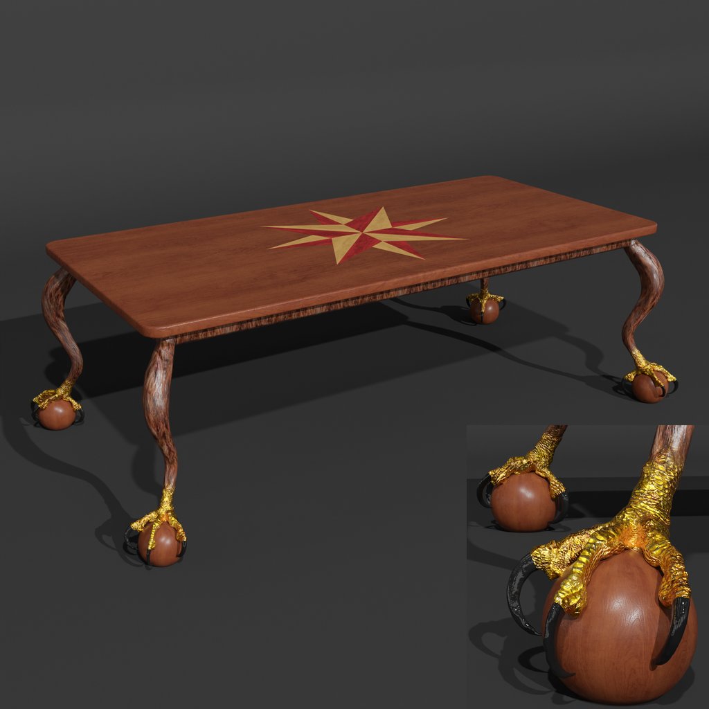 Whimsical table with golden eagle feet | FREE Tables models | BlenderKit