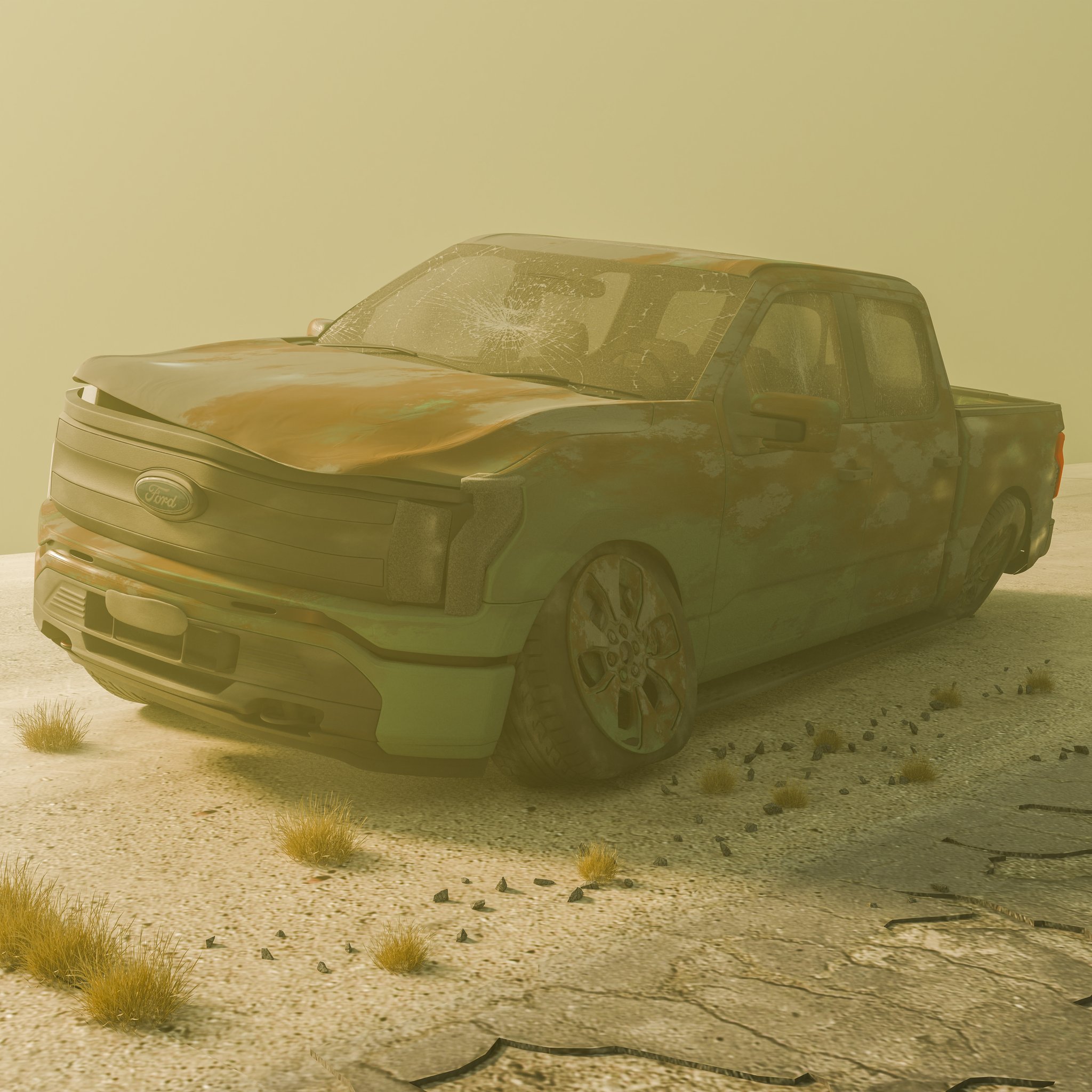 Car in a road | Post-apocalyptic scenes | BlenderKit