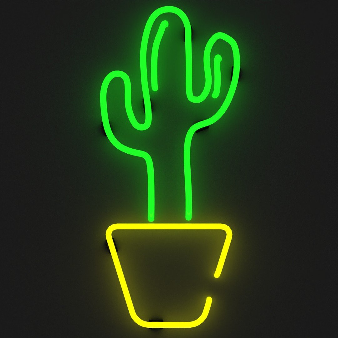 Cactus On Pot Neon Light Sign | Wall Light models | BlenderKit